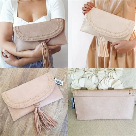 Lulus Bags Lulus A Stitch In Time Taupe Tassel Clutch Gold O Ring