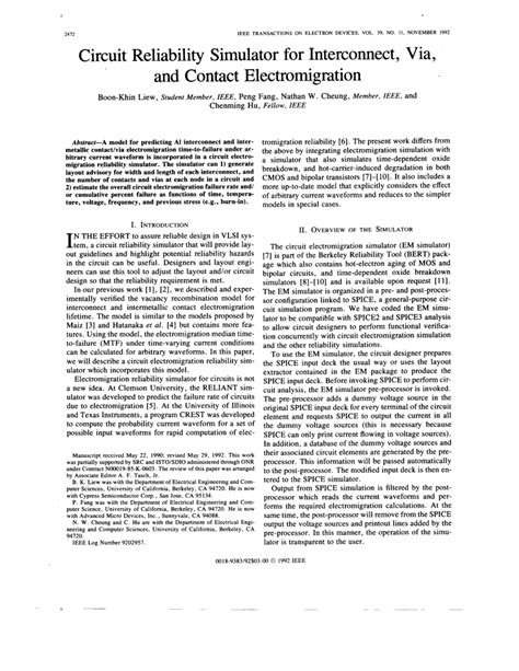 Pdf Circuit Reliability Simulator For Interconnect Via And Contact