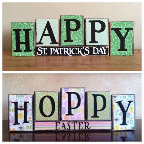 Reversible St Patricks Day And Easter Decor Wood Happy Easter Sign Hoppy Easter Easter Blocks