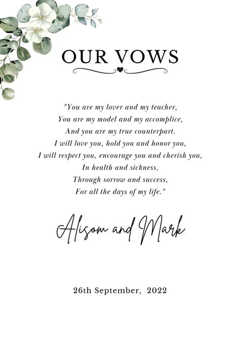 Wedding Vow Print Booklet Customizable Minimalist Vow Book Editable