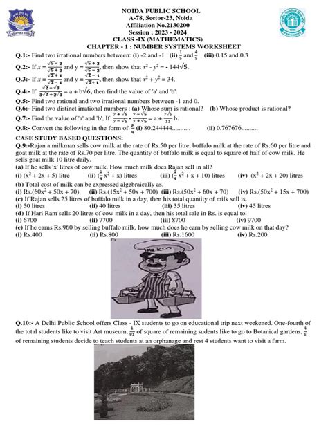 Class Ix Maths Ch 1 Worksheet 2023 24 Pdf