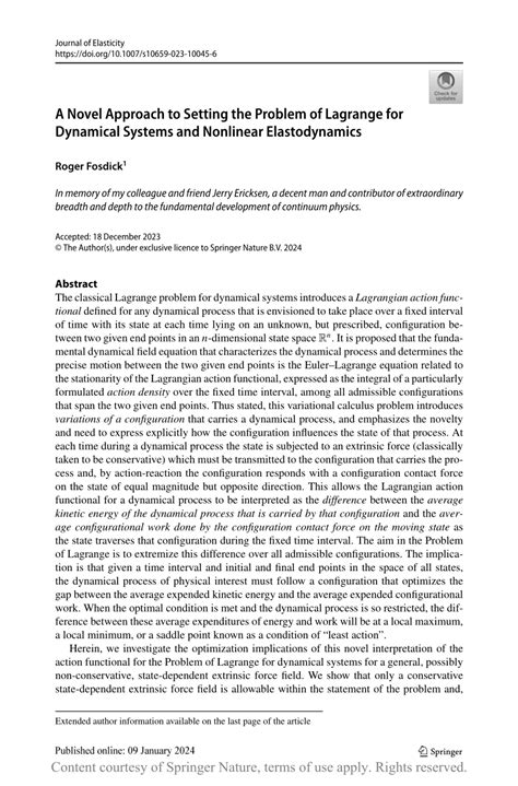 A Novel Approach To Setting The Problem Of Lagrange For Dynamical