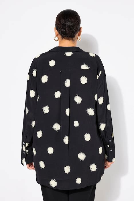 Abstract Polka Dot Long Sleeve Blouse Black Ulla Popken