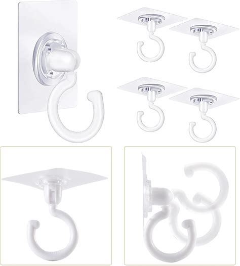 4 Hooks Self Adhesive 360° Rotatable Large Adhesive Hooks Ceiling Hooks