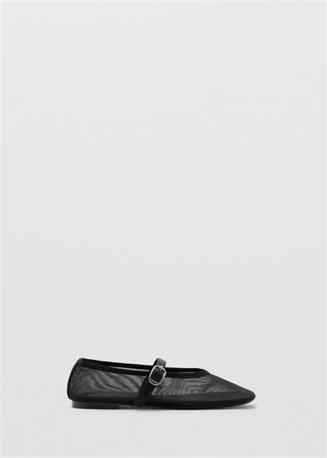 Mesh Ballerinas With Buckle Strap Women Mango Usa