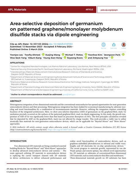 Pdf Area Selective Deposition Of Germanium On Patterned Graphenemonolayer Molybdenum