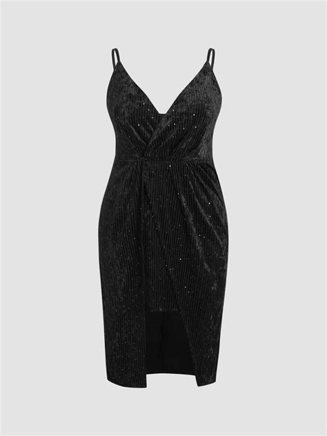 Sequins Sequins V Neck Split Midi Dress Curve And Plus For Music Festival