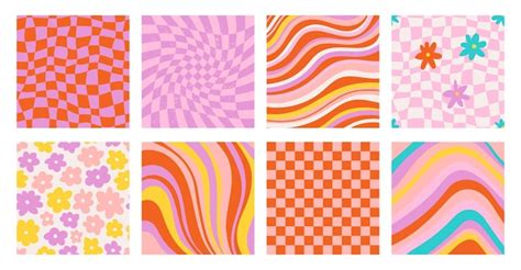 Premium Vector Set Of Funky Groovy Backgrounds Vector Design