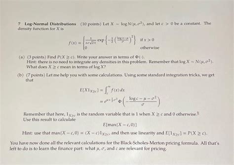 Solved 7 Log Normal Distributions 10 Points Let