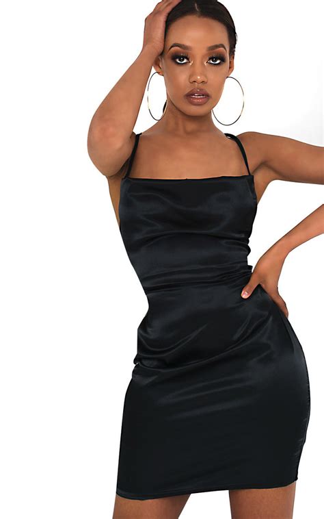 Roisin Satin Backless Mini Dress In Black Ikrush