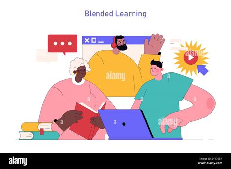 Blended Learning Concept Multigenerational Group Engaged In Mixed