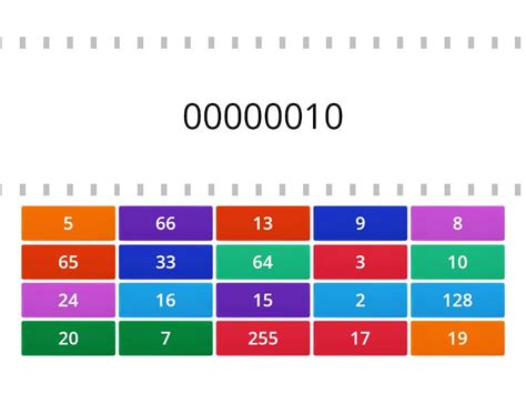 Decimal Binary Match Find The Match Decimal Binary Match Find The Match