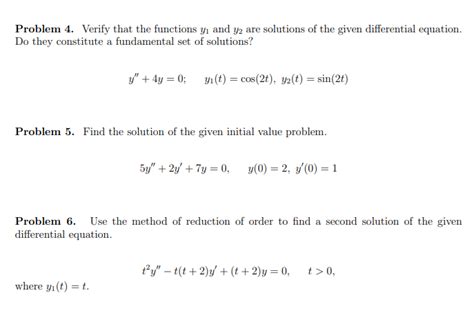 Solved Problem 4 Verify That The Functions Yı And Y2 Are