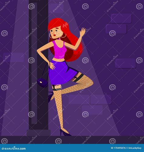 Prostituta Parada En La Calle Chica Con Vestido Sexy Y Rojo Stock De