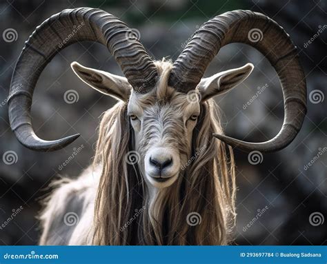 Ai Generated Illustration Wildlife Concept Of Markhor Goat With Twisted