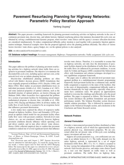 Ouyang 2007 Pavement Resurfacing Planning For Highway Networks Parametric Policy Iteration