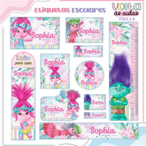 Etiqueta Escolar Trolls Arquivo Digital Elo7