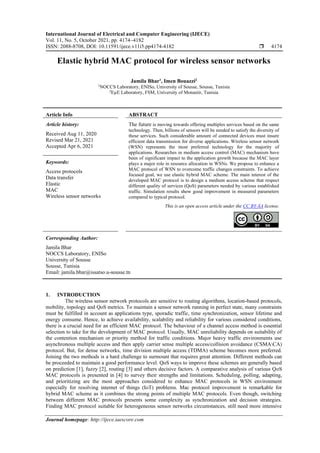 Elastic Hybrid MAC Protocol For Wireless Sensor Networks PDF