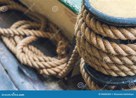 A Thick Rope On A Ship A Ferry For Tethering Stock Image Image Of
