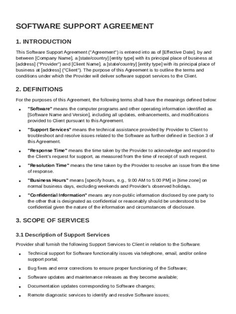 Software Support Agreement Template Form Fill Out And Sign Printable