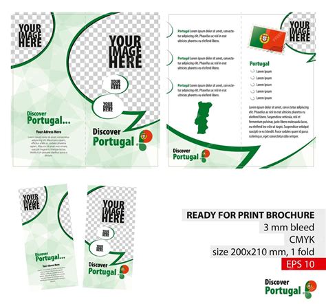 브로셔 디자인 템플릿 포르투갈을 발견하십시오 인쇄 준비 3mm 블리드 Flayer 전단지 소책자 템플릿 벡터 일러스트 레이 션 프리미엄 벡터