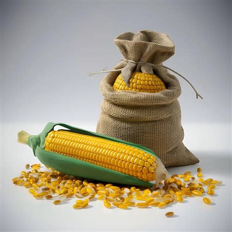 Grains Of Corn On A Cob And Sack White Background Ai Generated