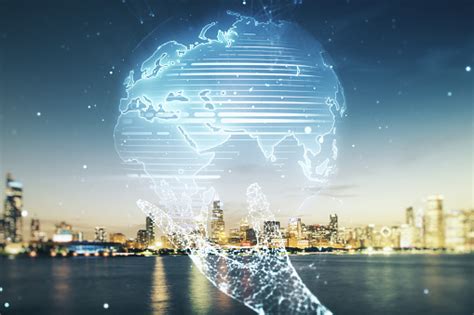 시카고 고층 빌딩 배경 연구 및 분석 개념에 추상적 인 창조적 인 디지털 세계지도 홀로그램의 다중 노출 0명에 대한 스톡 사진 및 기타 이미지 Istock