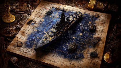 Hand Drawn Battleship Game Sketch On Squared Notebook Paper With Ink