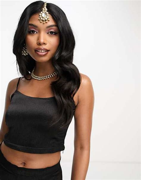 Kanya London Lehenga Spaghetti Strap Crop Top In Black Asos