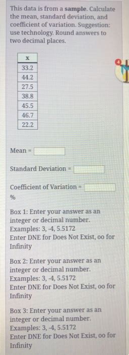 Solved This data is from a sample. Calculate the mean, | Chegg.com