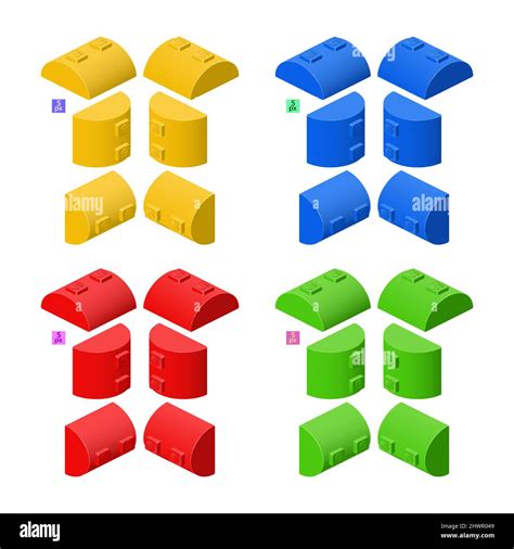 3d Set Of Colored Constructor Kit In Isometry Semi Cylindrical Elements Vector Illustration