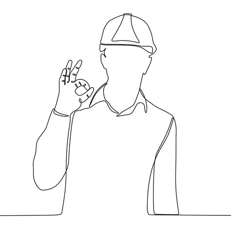 Premium Vector Print Continuous Line Drawing Of A Foreman Standing Wearing A Helmet
