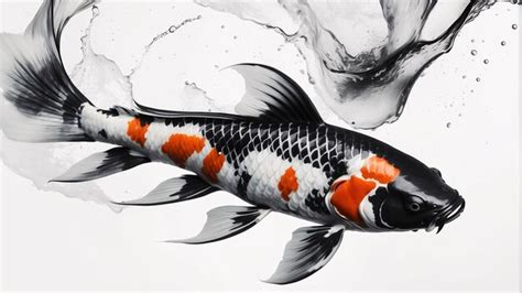 Splash de tinta negra Ilustración de pez Koi Arte tradicional Pintura china sobre un fondo