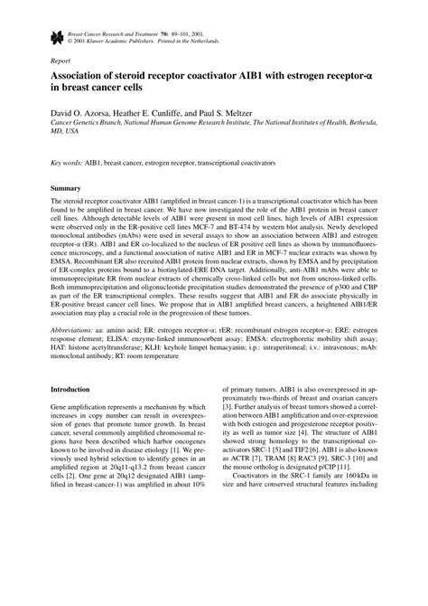 Pdf Association Of Steroid Receptor Coactivator Aib1 With Estrogen