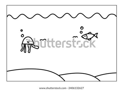 Illustration Under Sea Drawing Coloring Page Stock Illustration