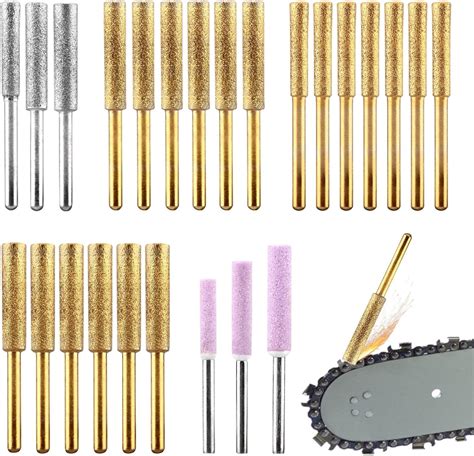 24pcs Set Diamond Chainsaw Sharpener 3 Size Titanium Plated Chainsaw Sharpening