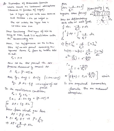 Derive The Barometric Formula Which Shows In An Isothermal Atmosphere