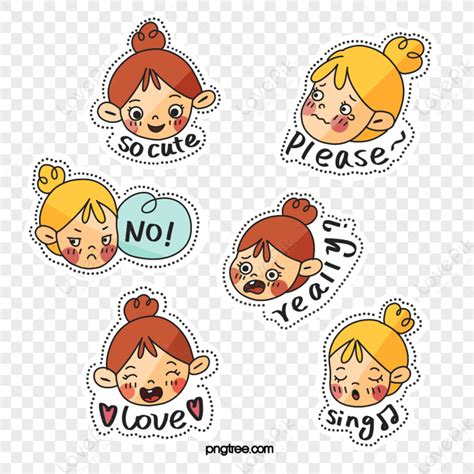 귀여운 일러스트 손으로 그린 소녀 이모티콘 스티커외딴아가 Png 일러스트 무료 다운로드 Lovepik
