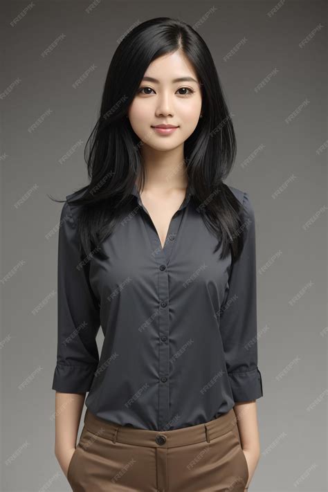 Premium Photo Median Height White Skin Medium Hair Black Hair Average