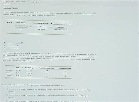A Dupont Analysis Is Conducted Using The Dupont