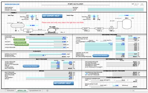 Pump Calculation Spreadsheet Standard Engtank