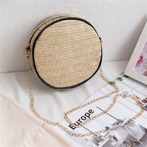 Badu Bg Нови дамски сламени кръгли дамски чанти Лятна ратанова плажна чанта Пазаруваща чанта
