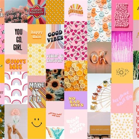 Trendy Happy Vibes Quotes Aesthetic Wall Collage Kit Digital Etsy