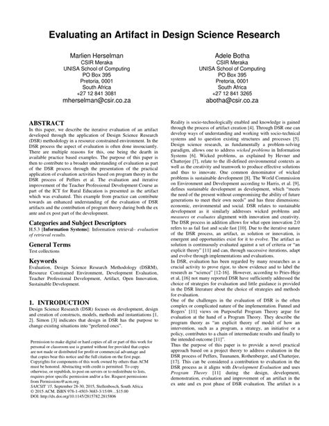 Pdf Evaluating An Artifact In Design Science Research Methodology As