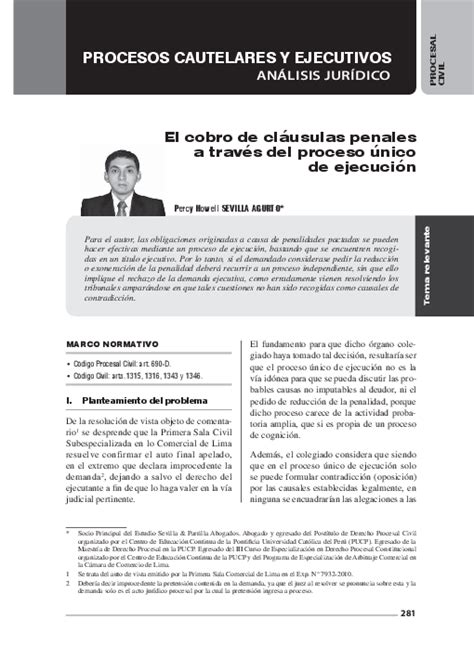 Pdf El Cobro De Las Clausulas Penales En El Proceso Unico De Ejecucion