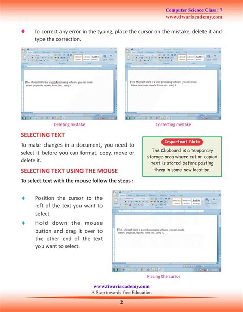 Class 7 Computer Science Chapter 2 Editing Text In Microsoft Word