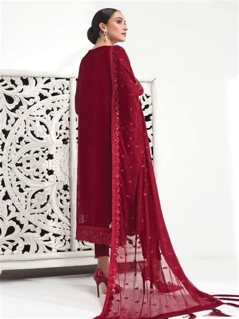 Alizeh Fashion Embroidered Chiffon 3pc Suit D 06 The Heartthrob Red