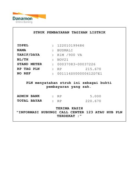 Struk Pembayaran Tagihan Listrik Pdf