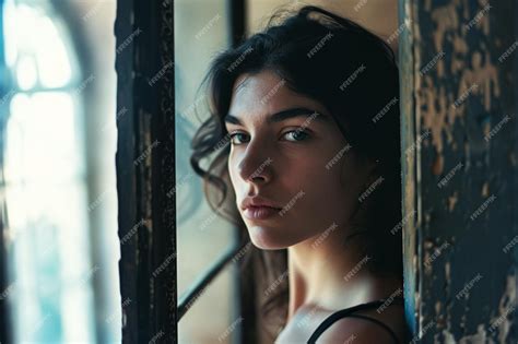 Premium Photo A Young Woman Looking Through A Camera With Impassive Face