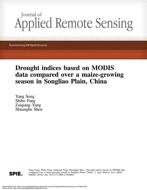 Pdf Drought Indices Based On Modis Data Compared Over A Maize Growing Season In Songliao Plain